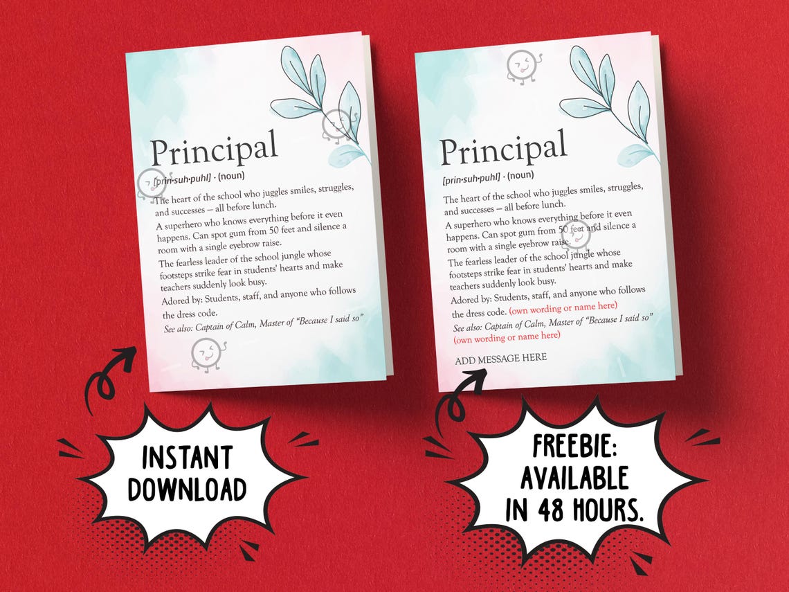 School Principal Gift, Printable Principal Appreciation Card, National ...