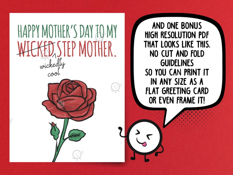 Step Mom Mothers Day Card Printable, Funny Step Mom Card, Step Mom ...