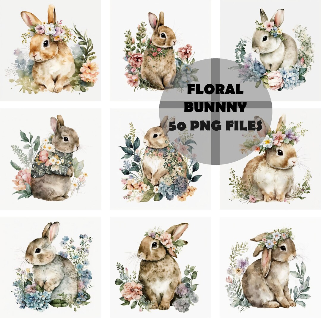 Cute Bunny | Floral Bunny 50pc PNG Bundle | Easter Bunny PNG | High ...