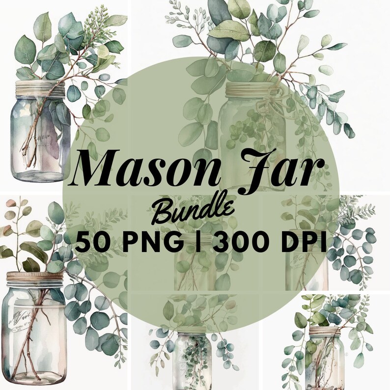 Mason Jar 50 Pc PNG Bundle | Mason Jar PNG | Eucalyptus Plant PNG ...
