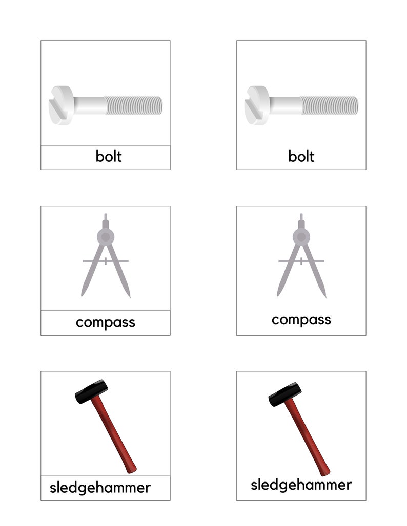 Tool 3 Part Cards/montessori Language/construction Unit - Etsy