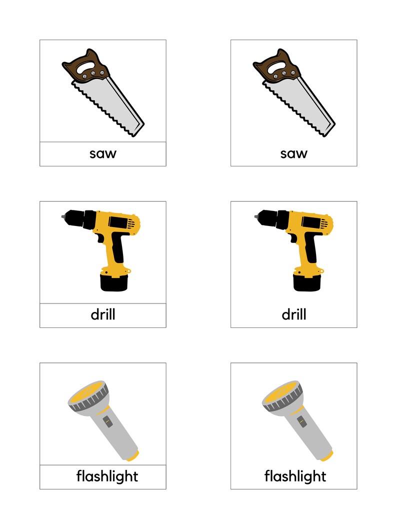 Tool 3 Part Cards/montessori Language/construction Unit - Etsy