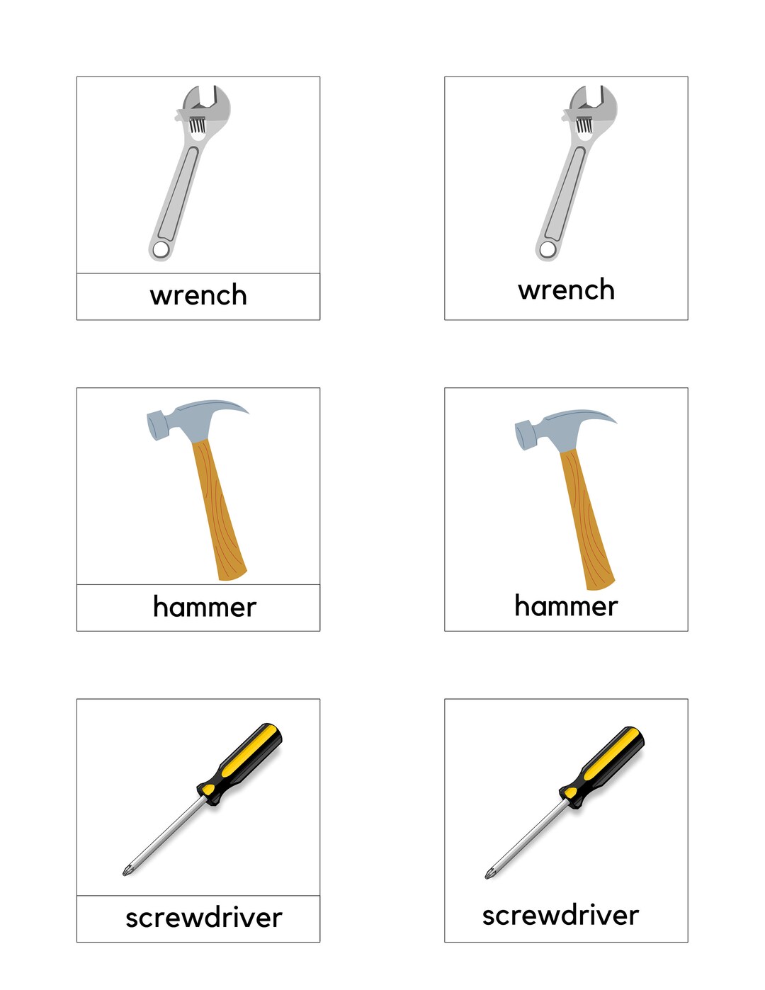 Tool 3 Part Cards/montessori Language/construction Unit - Etsy