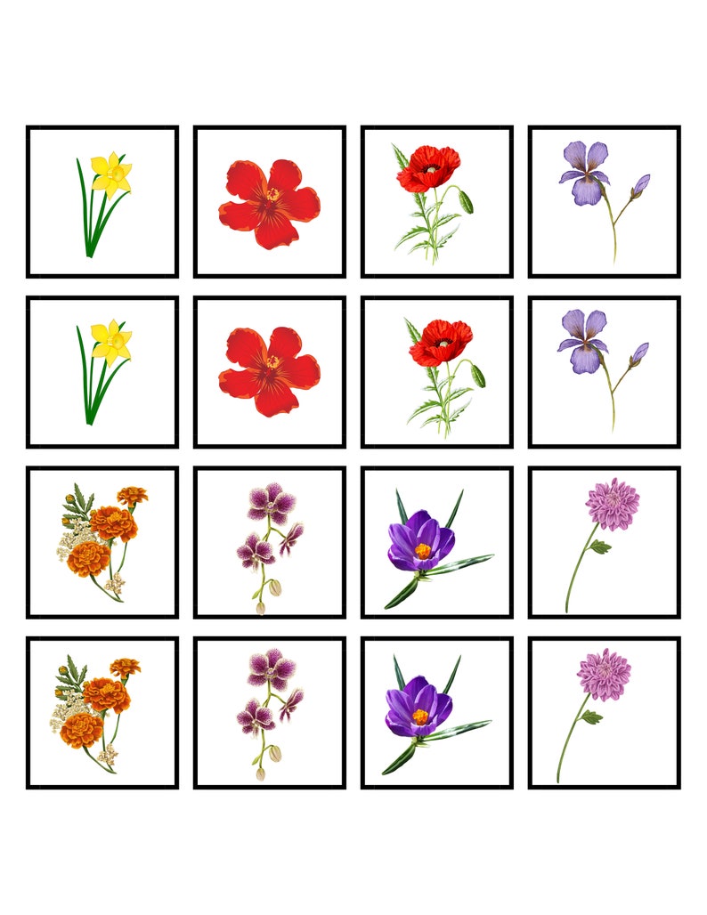 Flower Memory Game/printable Matching Flowers - Etsy