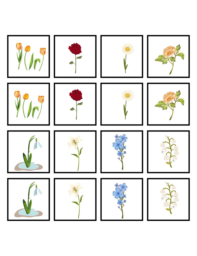Flower Memory Game/printable Matching Flowers - Etsy