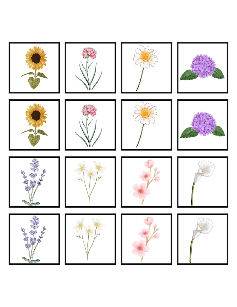 Flower Memory Game/printable Matching Flowers - Etsy