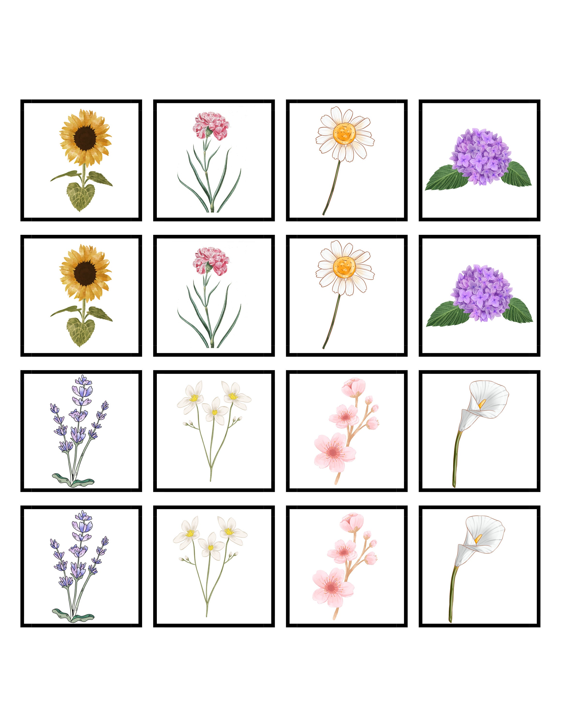 Flower Memory Game/printable Matching Flowers - Etsy