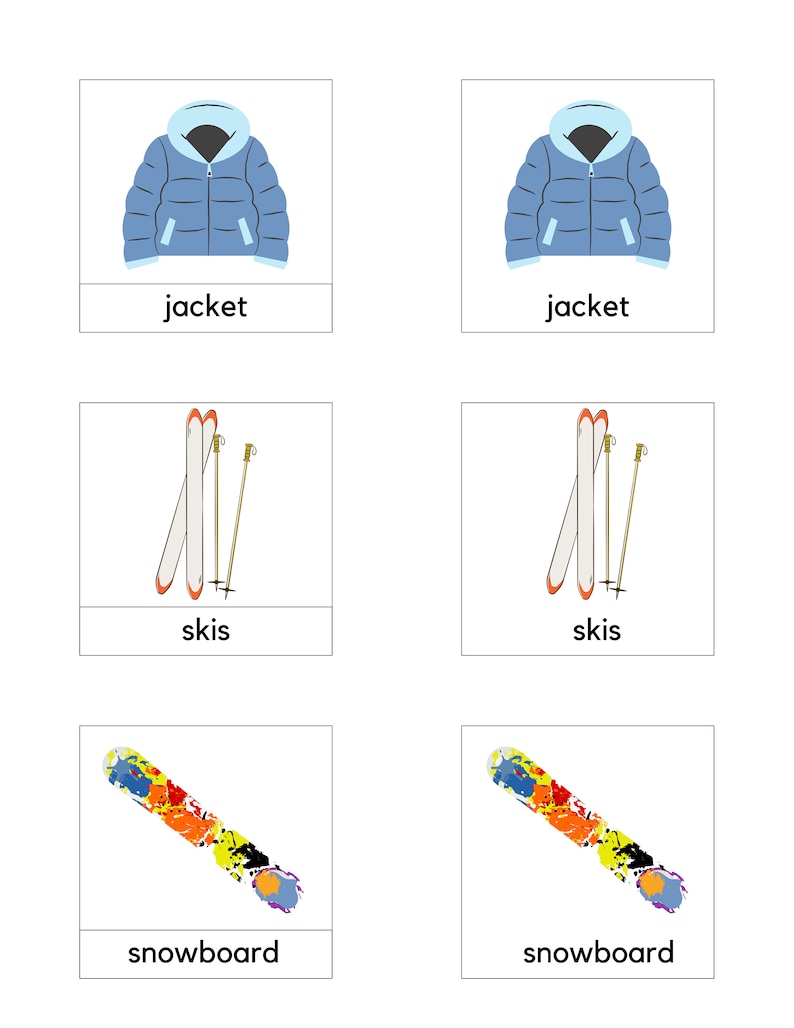 Montessori Snow Day 3 Part Cards/winter Printable/montessori Cards - Etsy