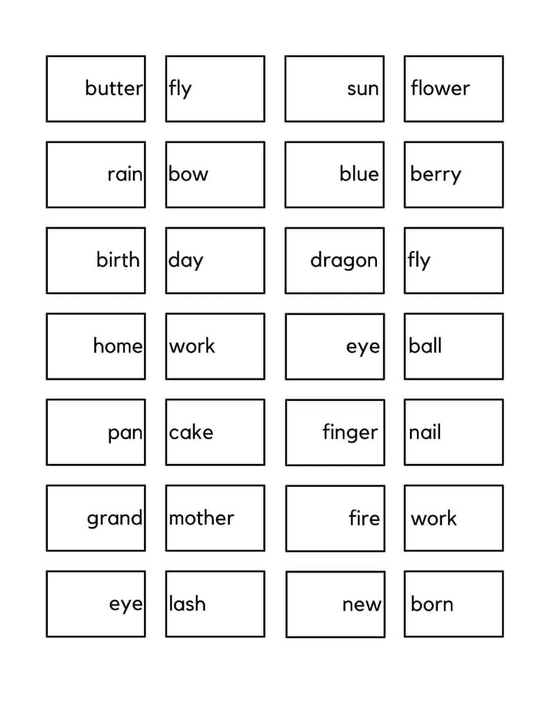 Montessori Compound Words/montessori Printable/compound Words and ...