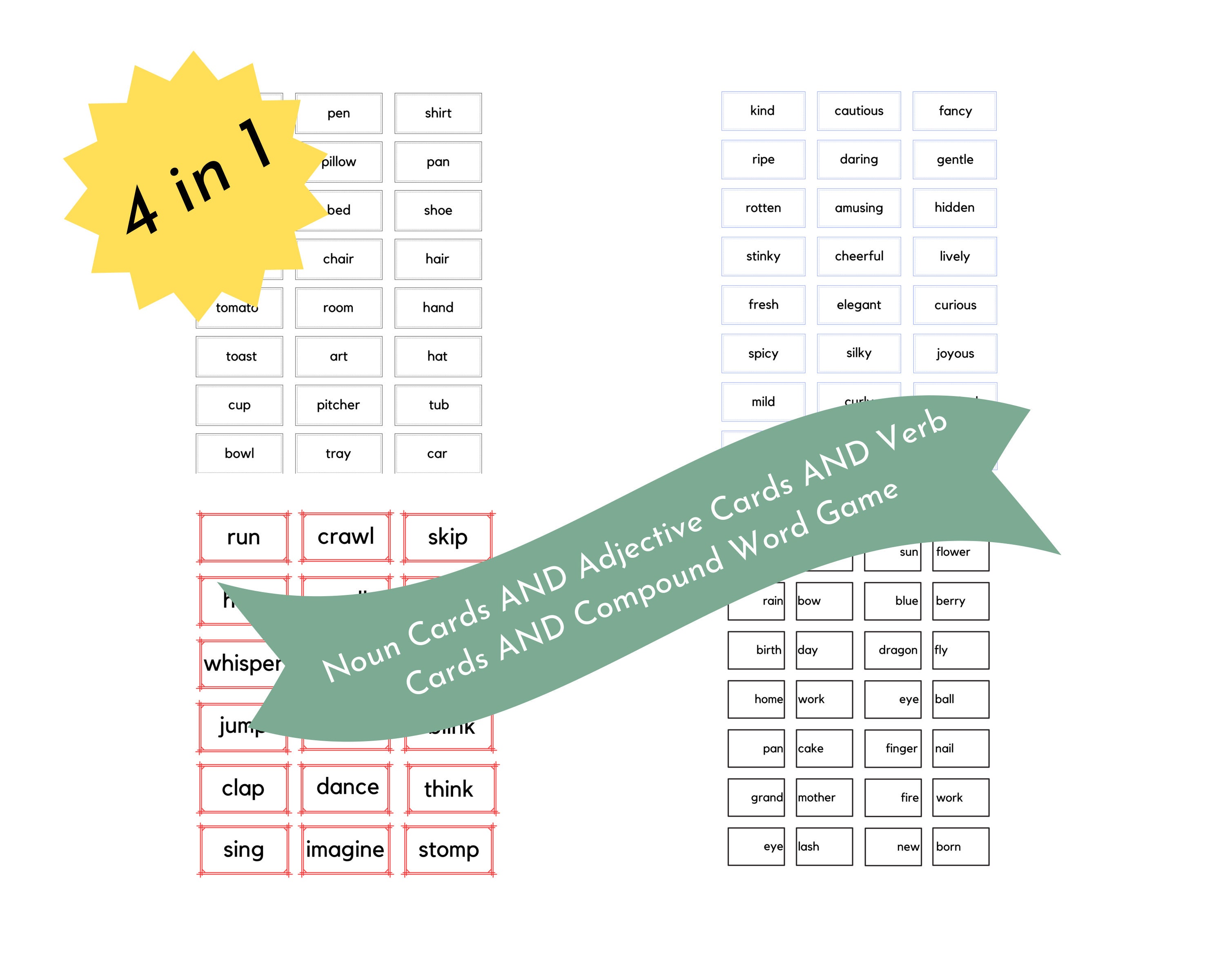 Montessori Language Bundle/nouns/verbs/adjectives/compound Words - Etsy