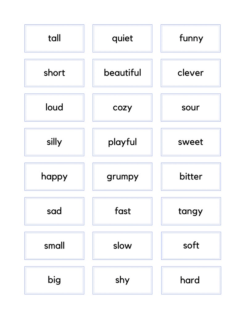 Montessori Adjective Game/printable Nouns and Adjectives - Etsy