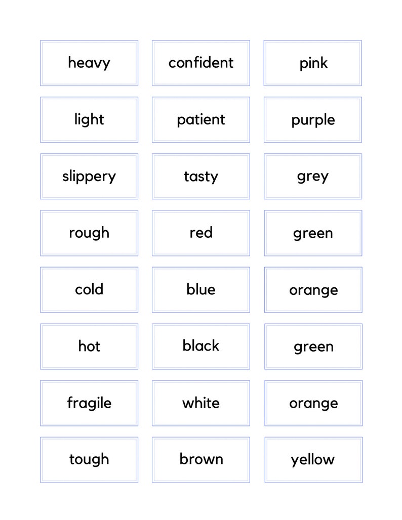 Montessori Adjective Game/printable Nouns and Adjectives - Etsy
