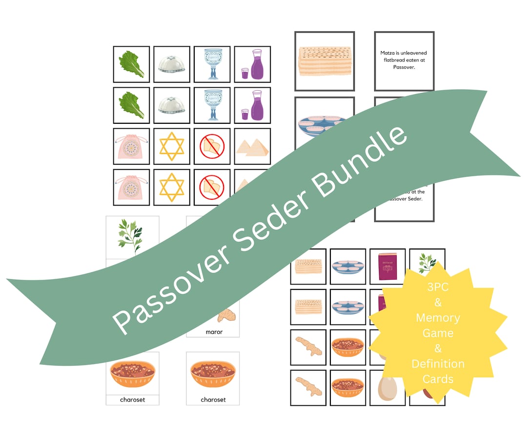 Passover Seder Bundle/montessori3pc/memory Game/definition Cards - Etsy