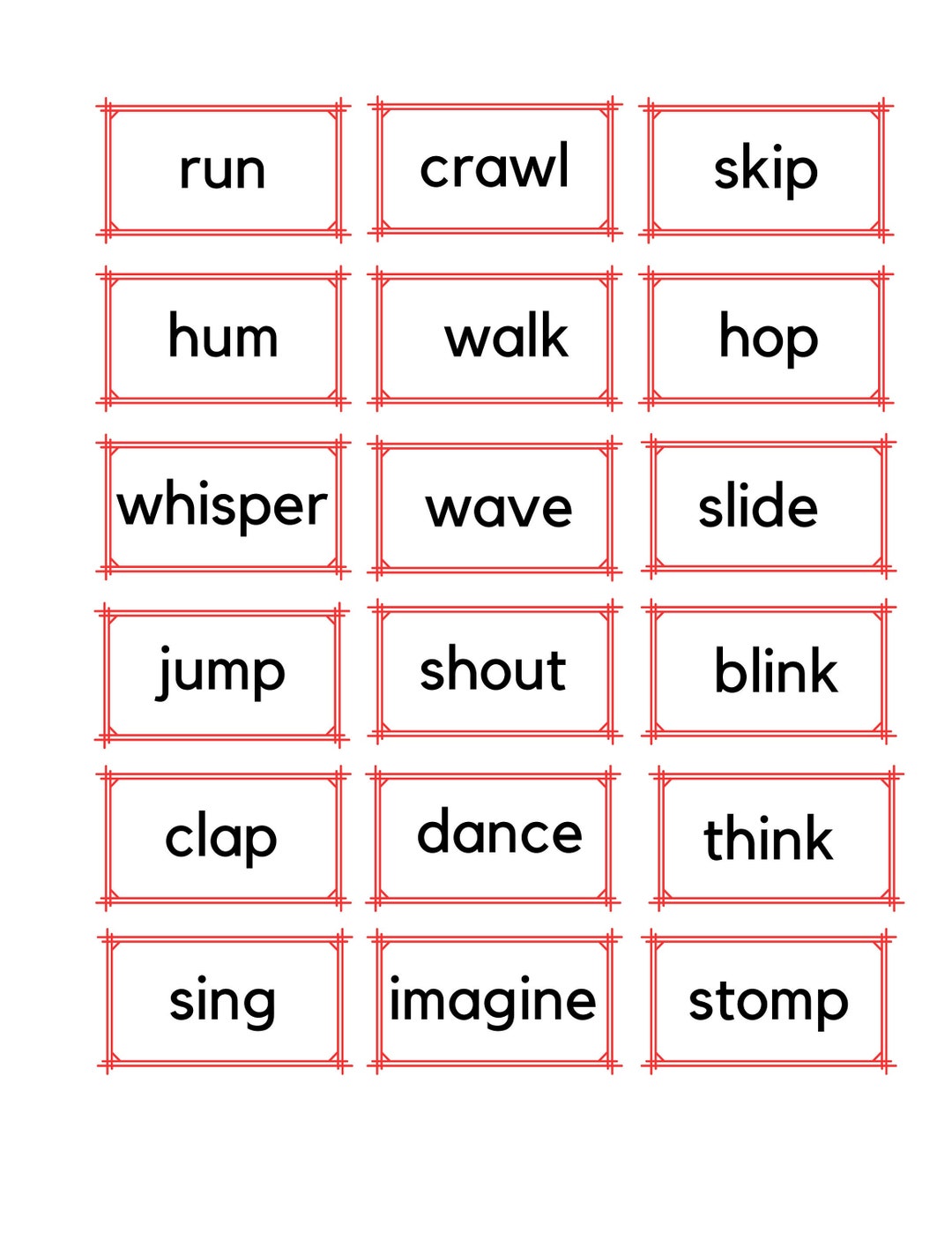 Verb Practice/command Cards/montessori Printable - Etsy