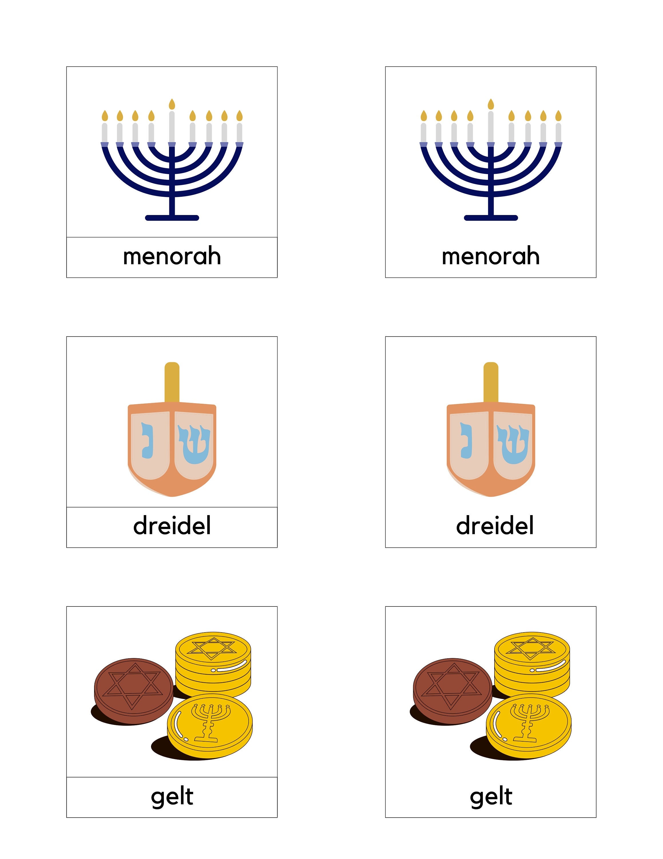 Hanukkah 3 Part Cards/ Montessori Printable - Etsy
