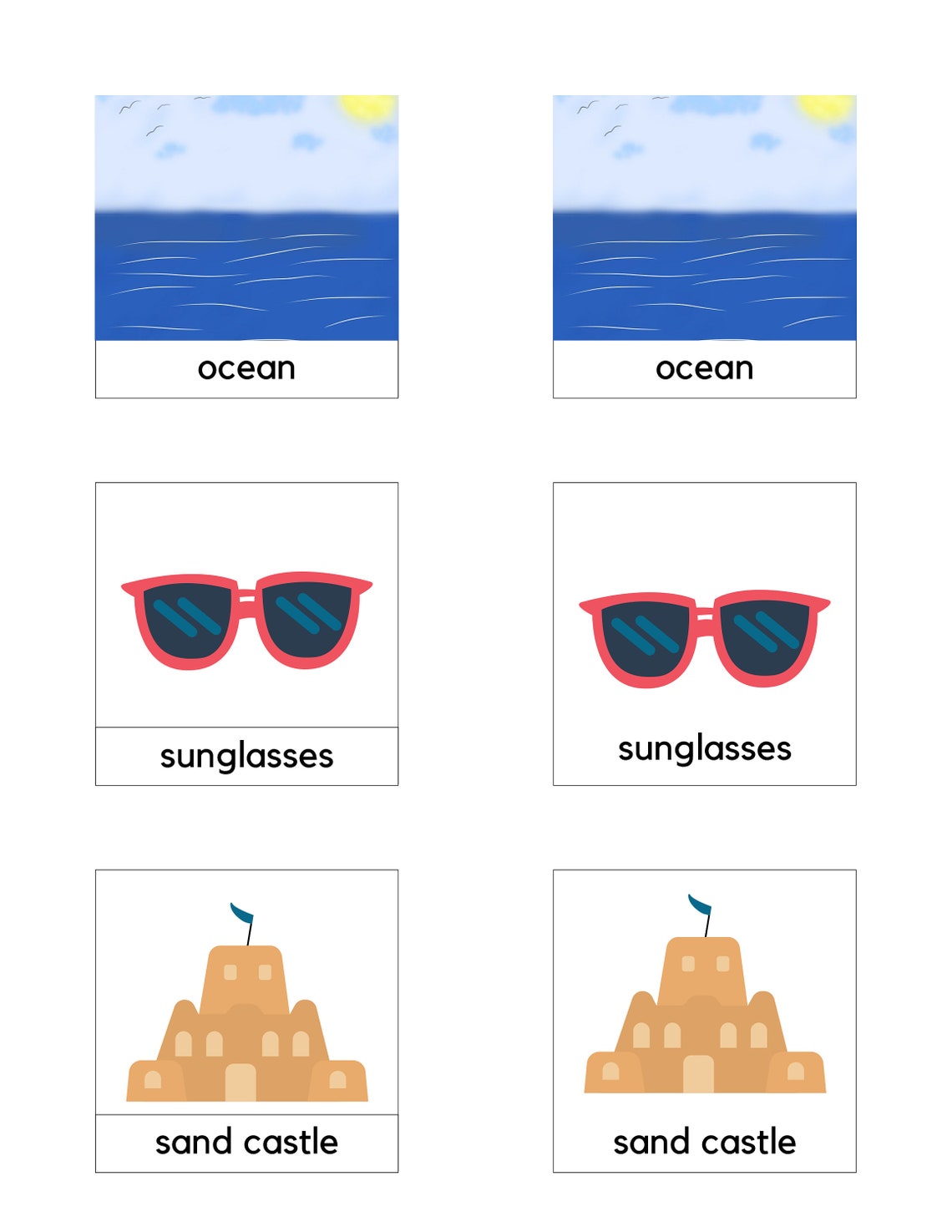 Beach 3 Part Cards/montessori Printable/summer - Etsy