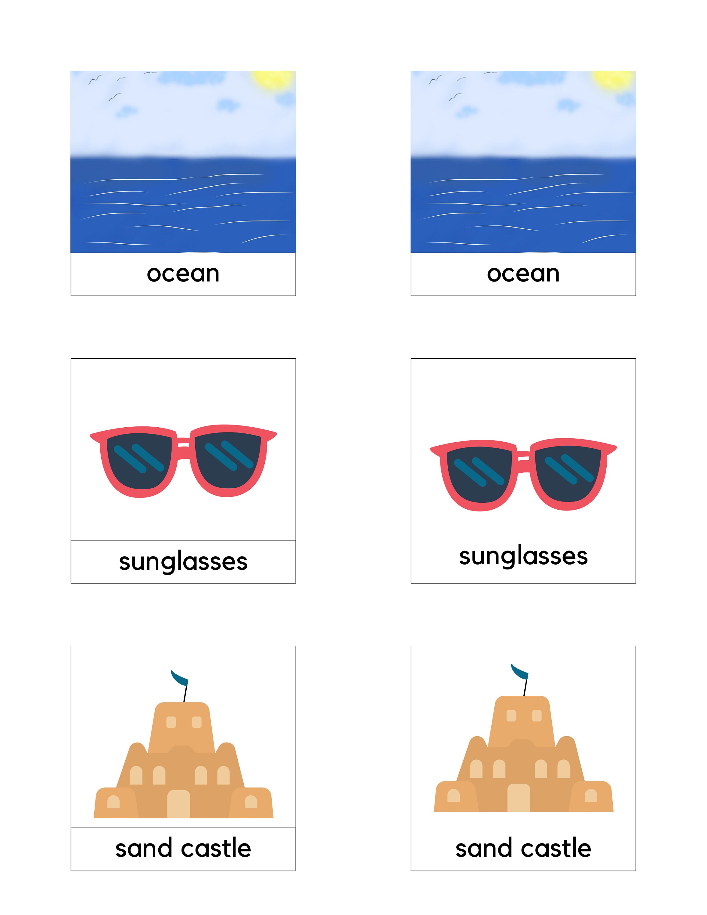 Beach 3 Part Cards/montessori Printable/summer - Etsy