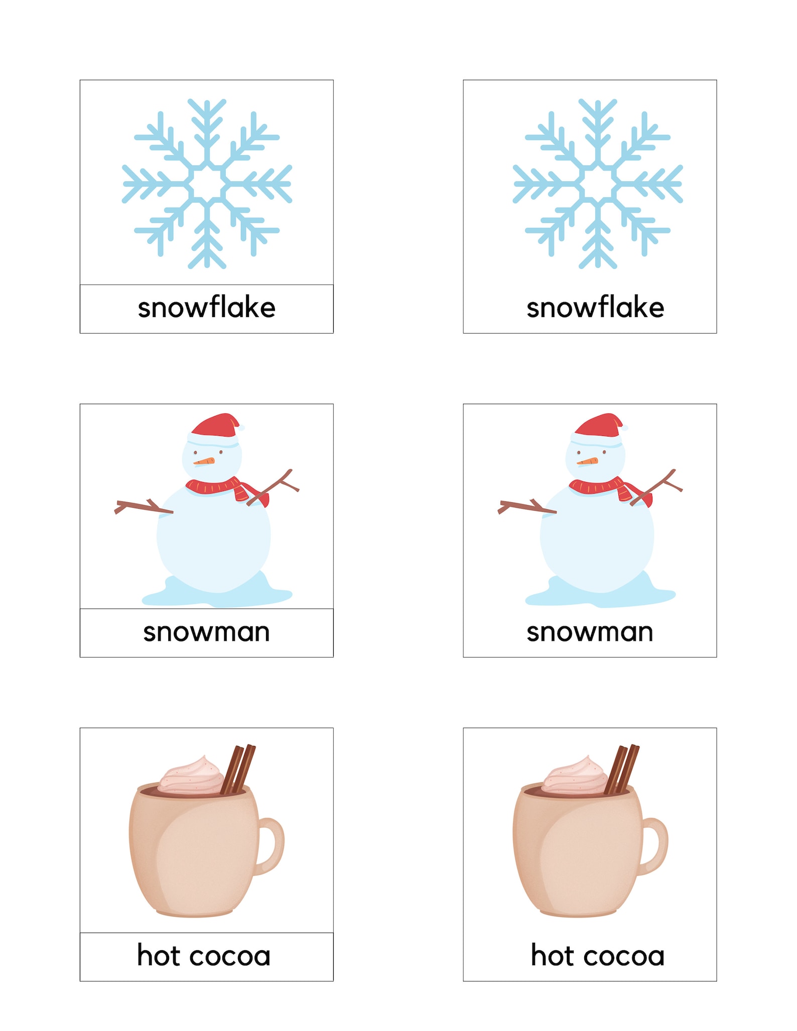 Montessori Snow Day 3 Part Cards/winter Printable/montessori Cards - Etsy