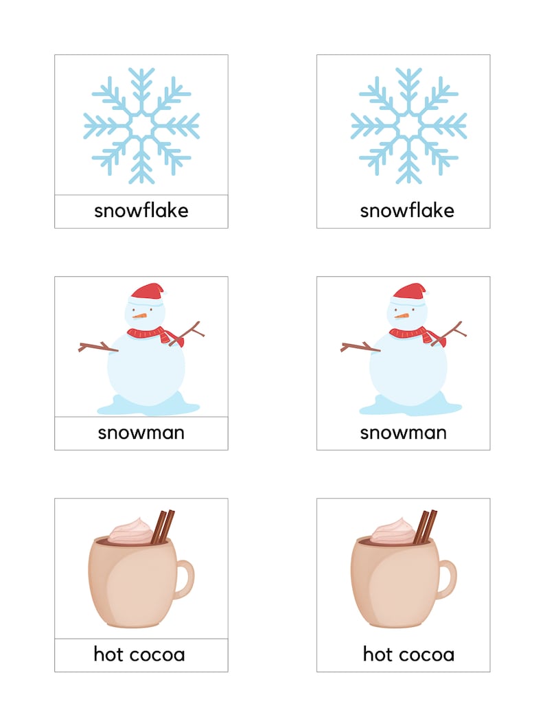 Montessori Snow Day 3 Part Cards/winter Printable/montessori Cards - Etsy