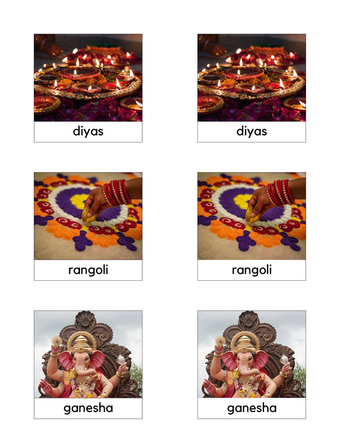 Montessori Diwali 3 Part Cards/ Printable Language Cards - Etsy