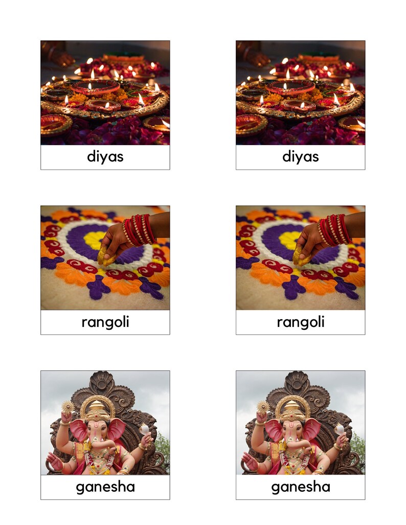 Montessori Diwali 3 Part Cards/ Printable Language Cards - Etsy