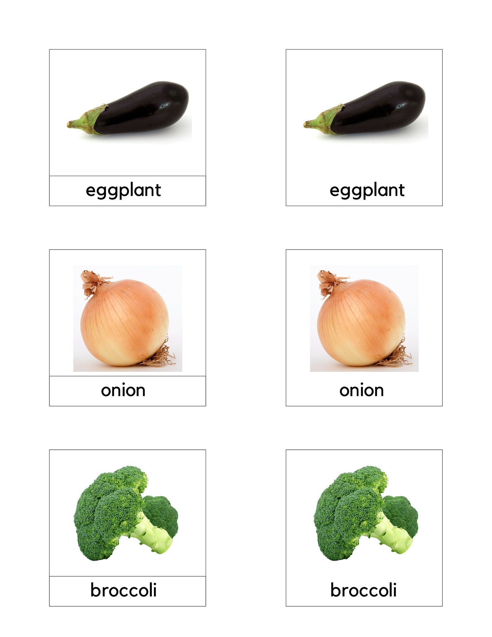 Vegetable 3 Part Cards/montessori Language Material/homeschooling ...