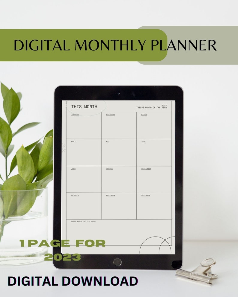 2023 - 12 Month Digital Planner, Printable Calender, Digital Journal ...
