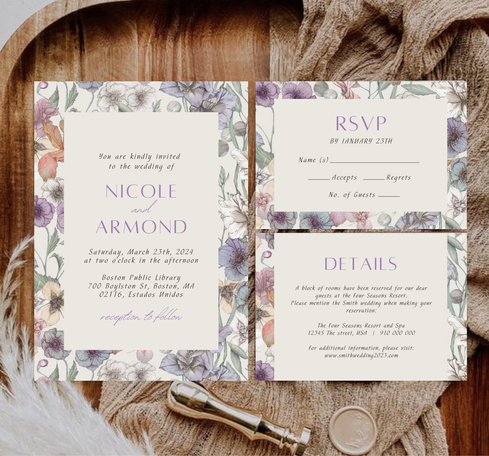 Botanic Wedding Invitation Art Deco Wedding Invitation Flower Wedding ...