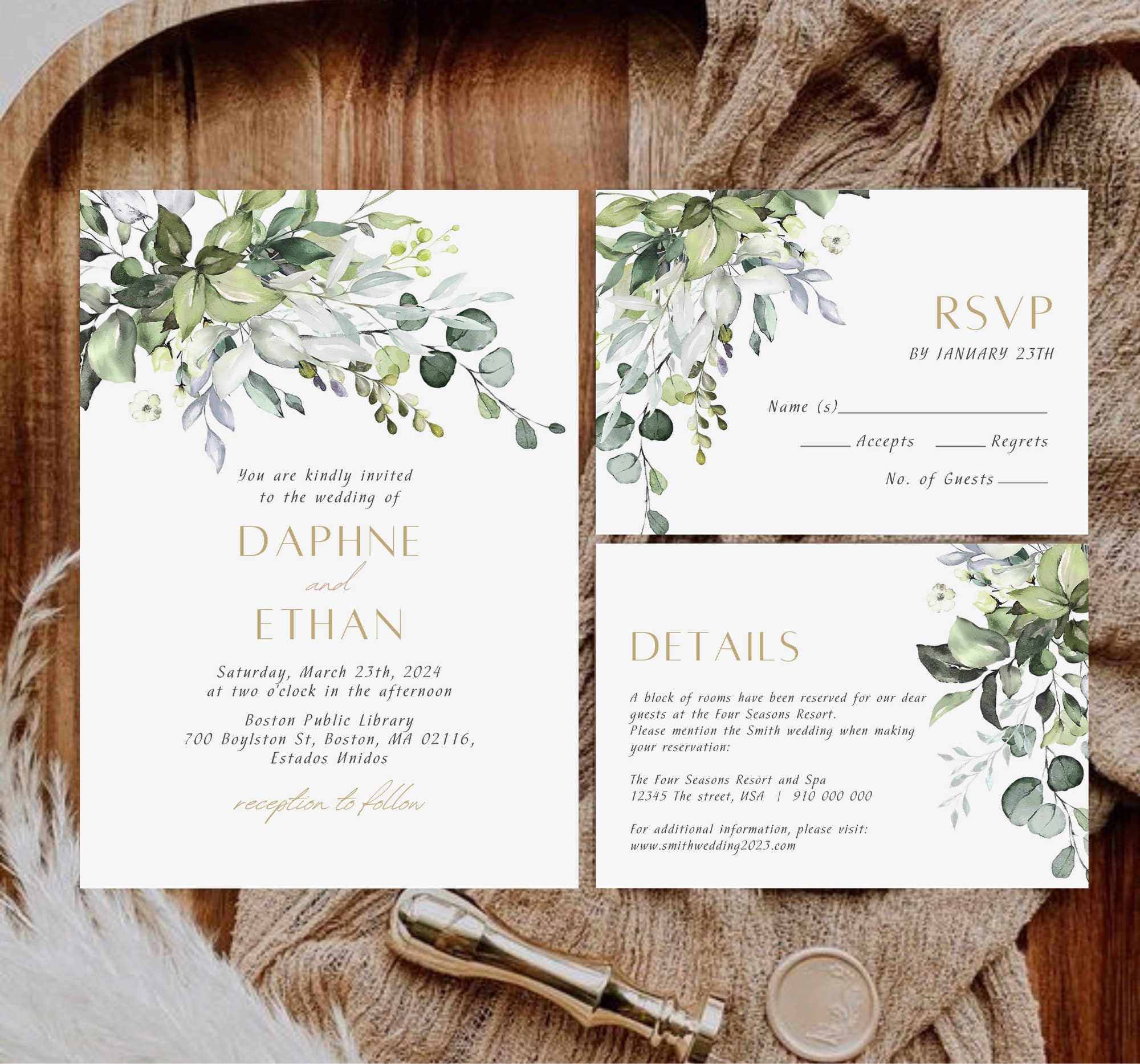 Greenery Wedding Invitation Template | Wedding Invite | Plants Wedding ...