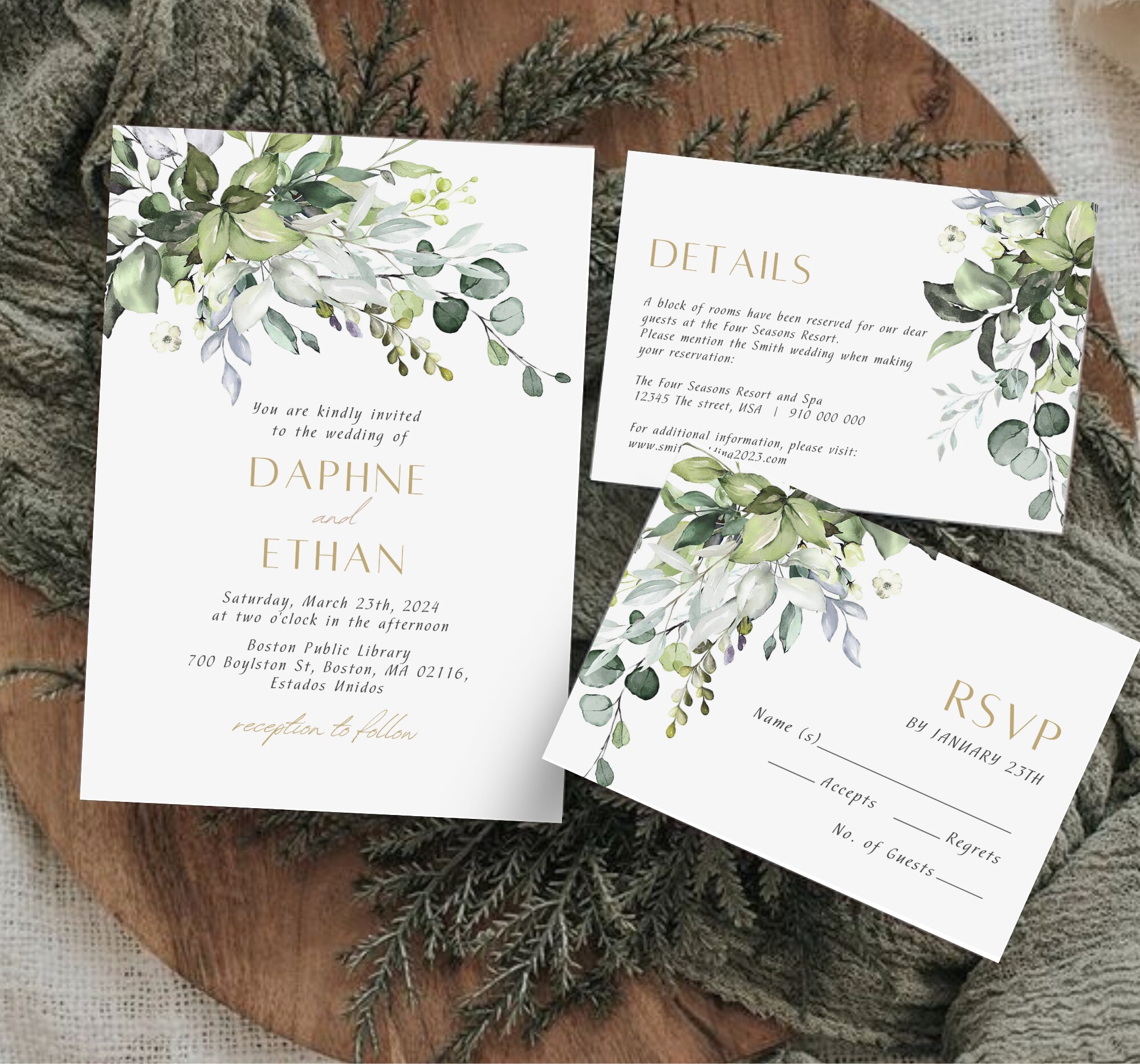 Greenery Wedding Invitation Template | Wedding Invite | Plants Wedding ...