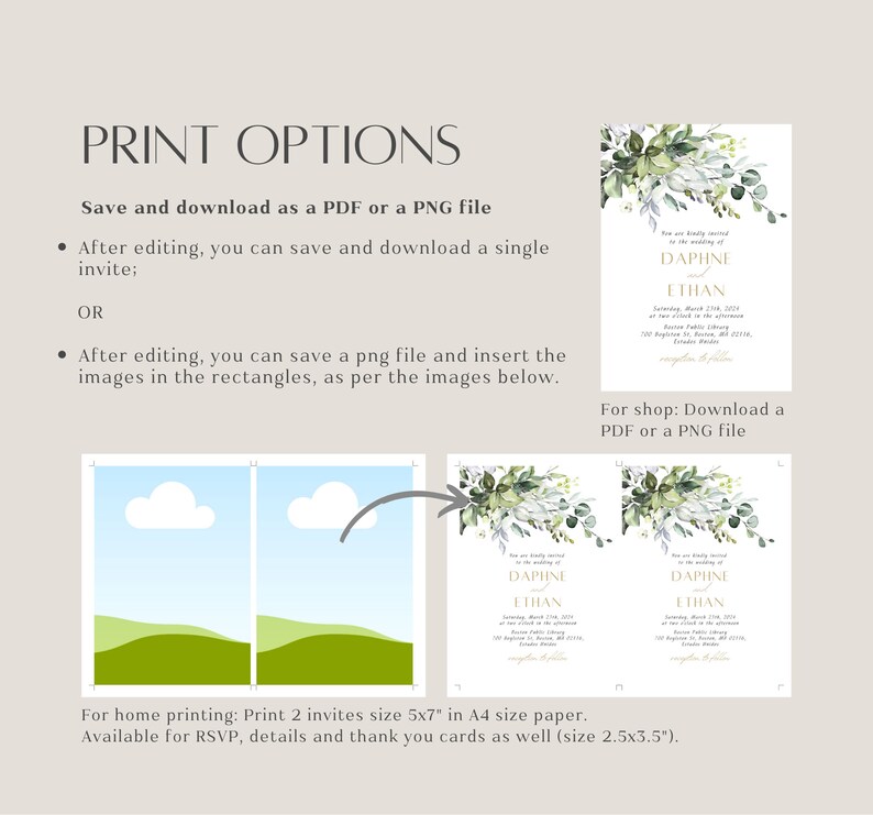 Greenery Wedding Invitation Template | Wedding Invite | Plants Wedding ...