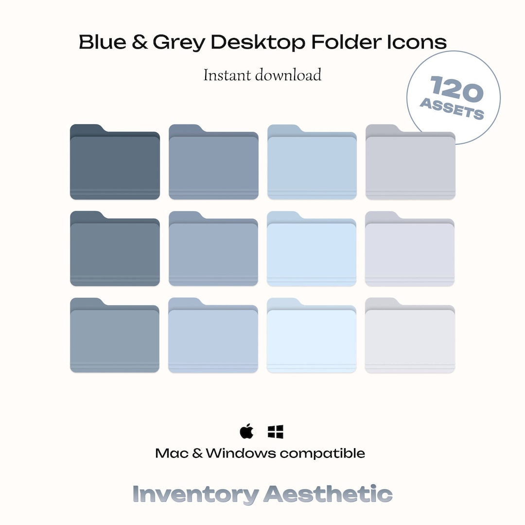 Blue & Grey Folder Icons. 120 Assets, Aesthetic Desktop Organising ...