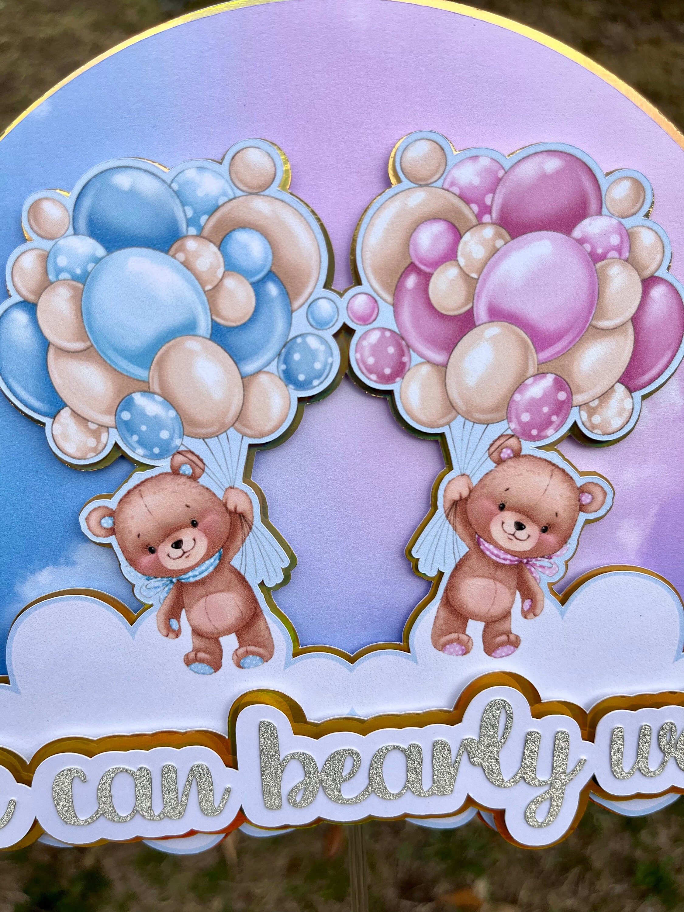 Pink and Blue Teddy Bear Cake Topper - Etsy