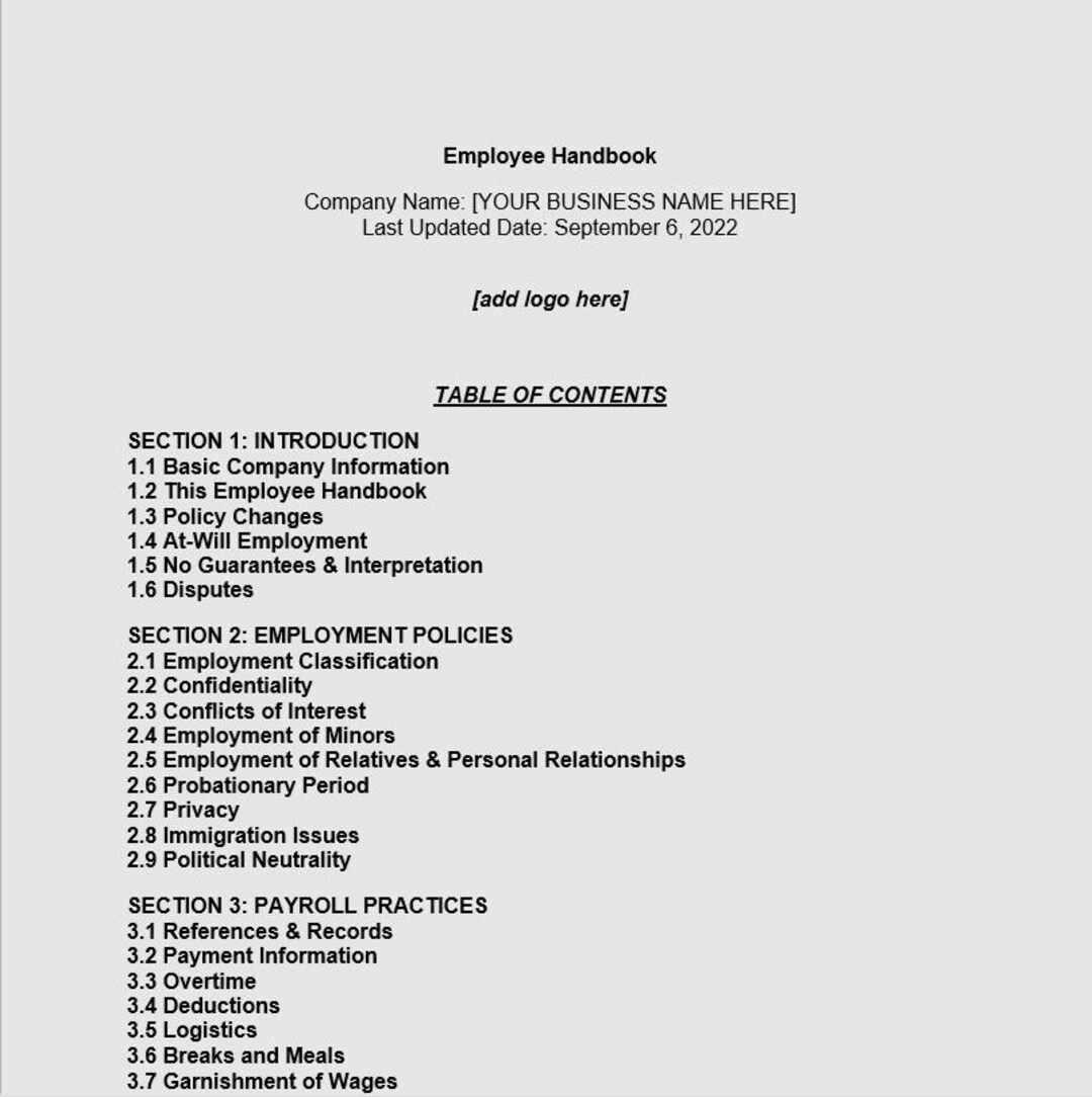 Complete Employee Handbook With Appendix - Etsy