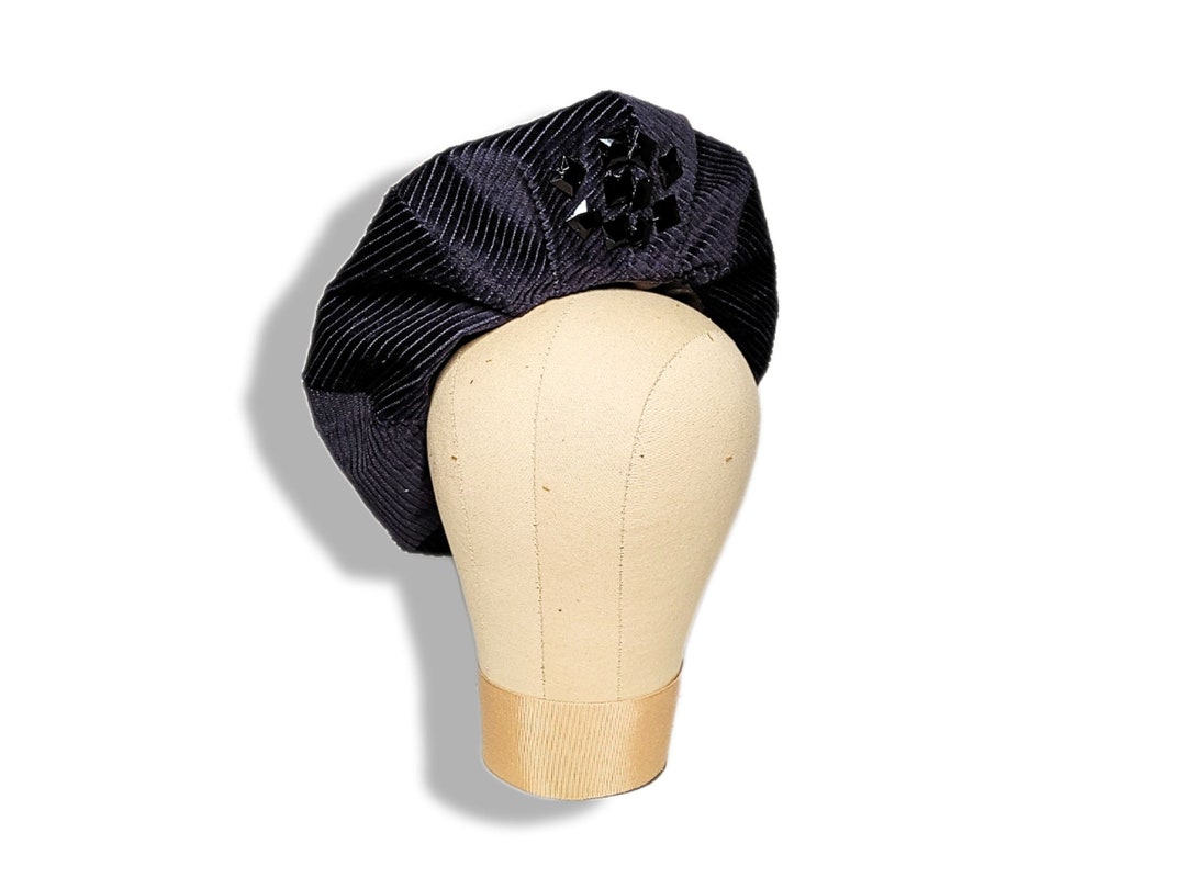 Navy Corduroy Beret Black Rhinestone Beret - Etsy