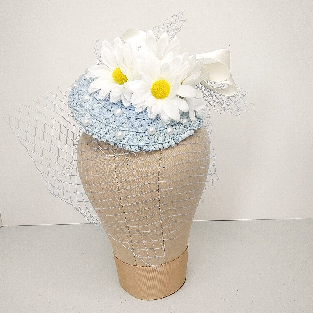 Powder Blue Straw Fascinator, Light Blue Veil Fascinator, - Etsy
