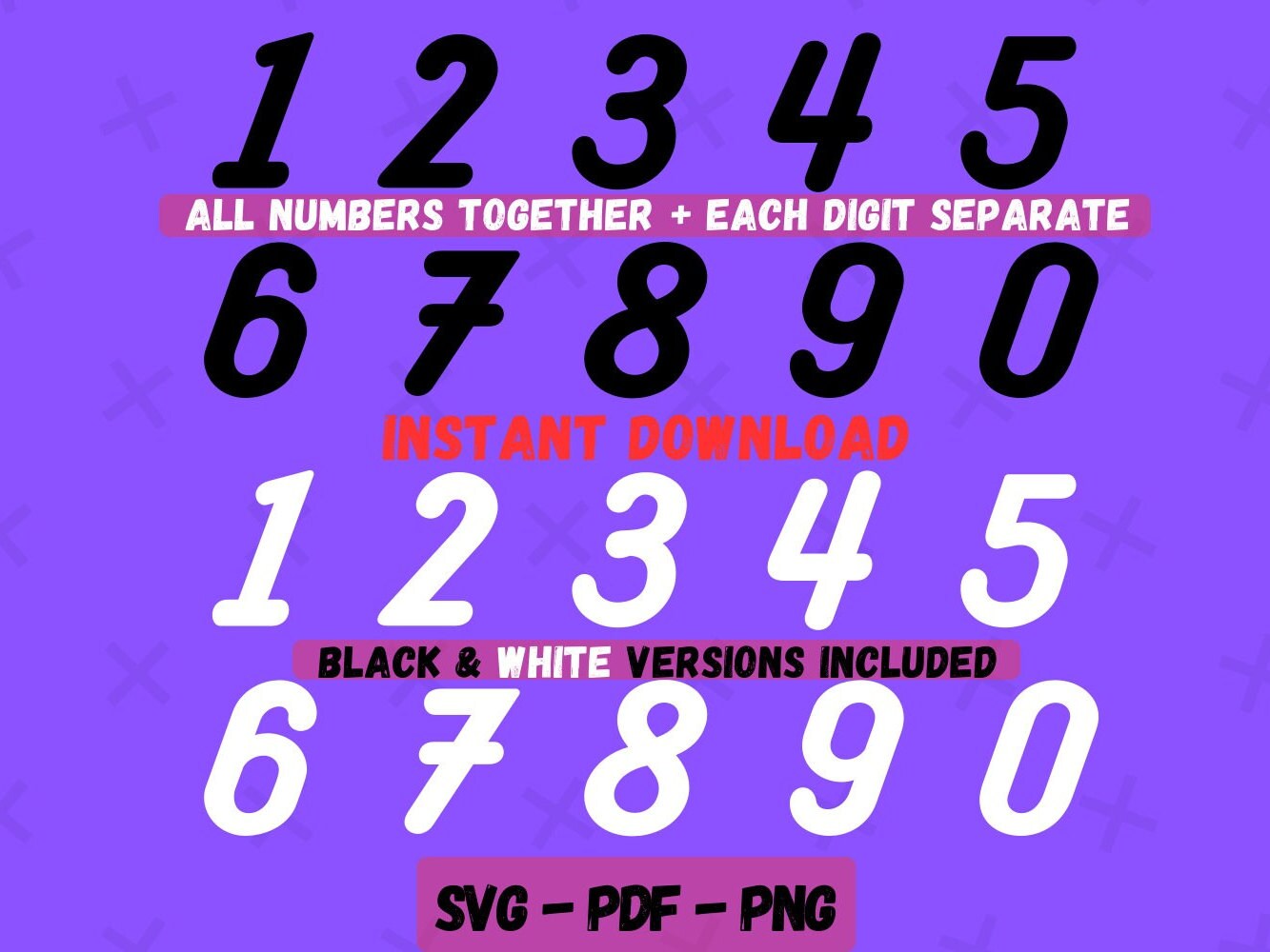 Number Templates Grouped on ONE Single Sheet - Black Bold With Outline ...