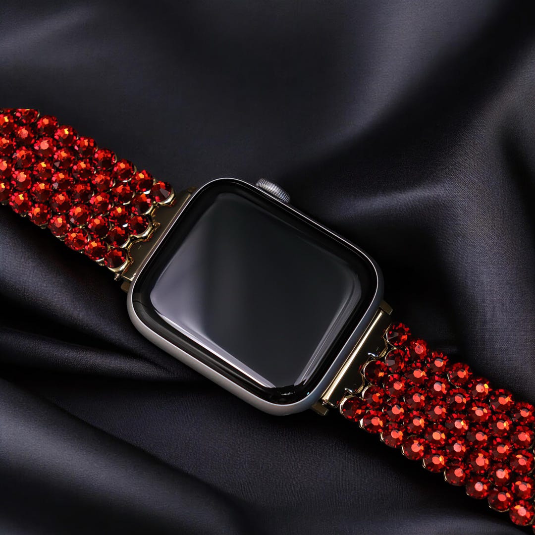 Luxury Red Velvet Bling Apple Watch Band With Preciosa Crystals Elegant ...