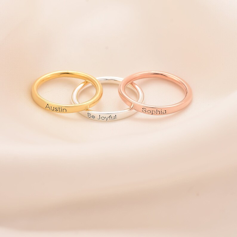 14K Gold Custom Engraved Ring Stackable Name Ring Dainty - Etsy
