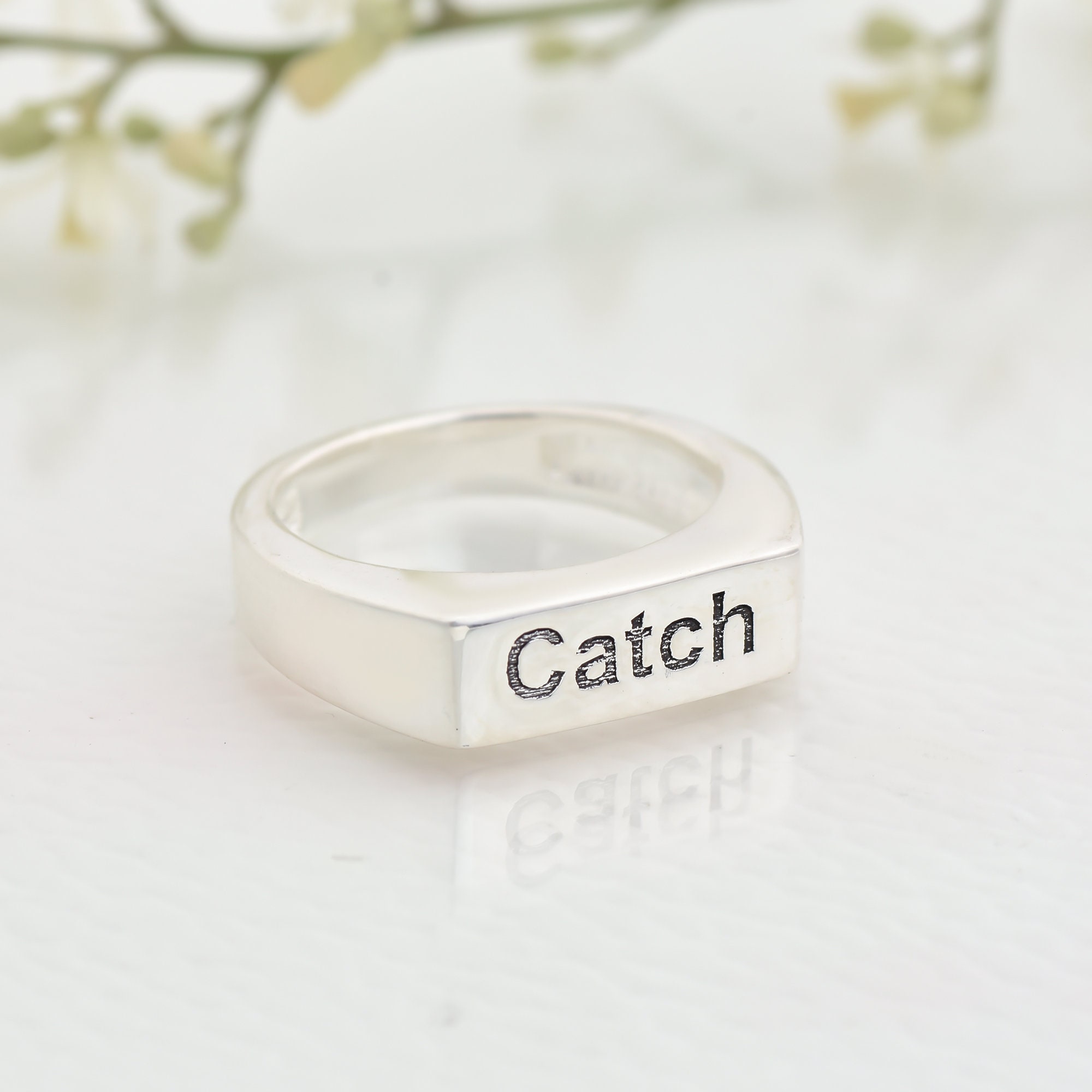 Personalized Bar Signet Ring Flat Bar Ring Gold Bar Ring - Etsy
