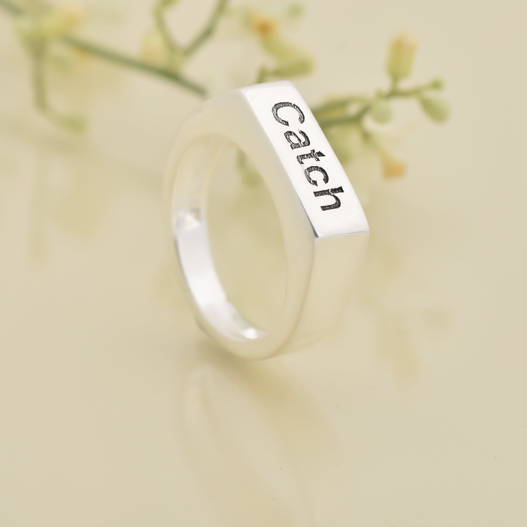 Personalized Bar Signet Ring Flat Bar Ring Gold Bar Ring - Etsy
