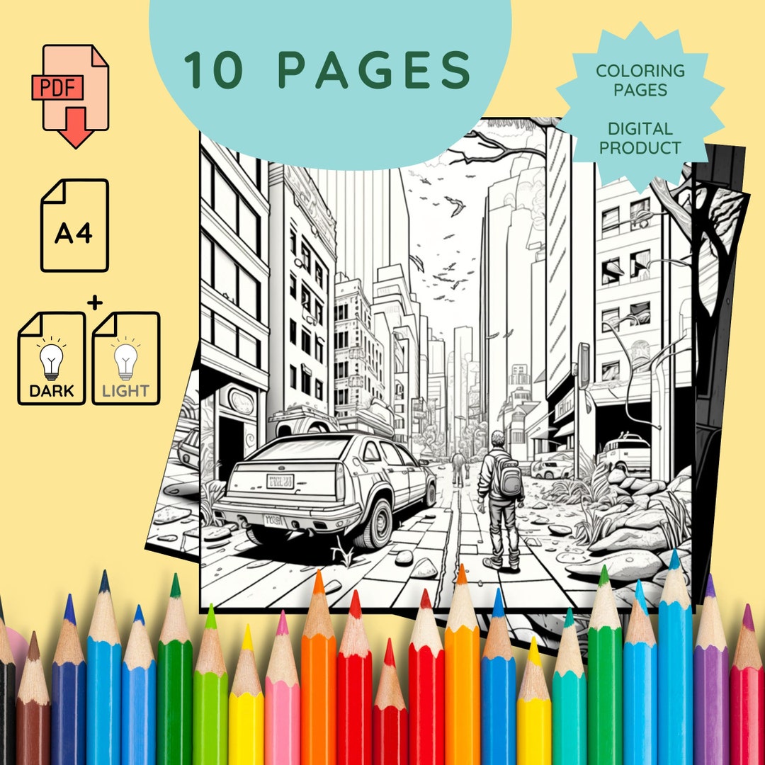 Adult Coloring Pages of a Post Apocalyptic World City Vegetation ...