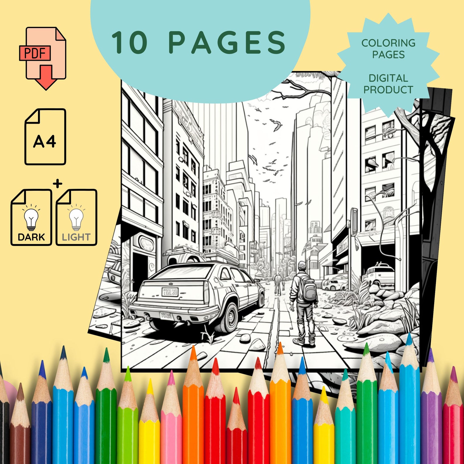 Adult Coloring Pages of a Post Apocalyptic World City Vegetation ...