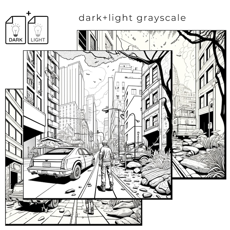 Adult Coloring Pages of a Post Apocalyptic World City Vegetation ...