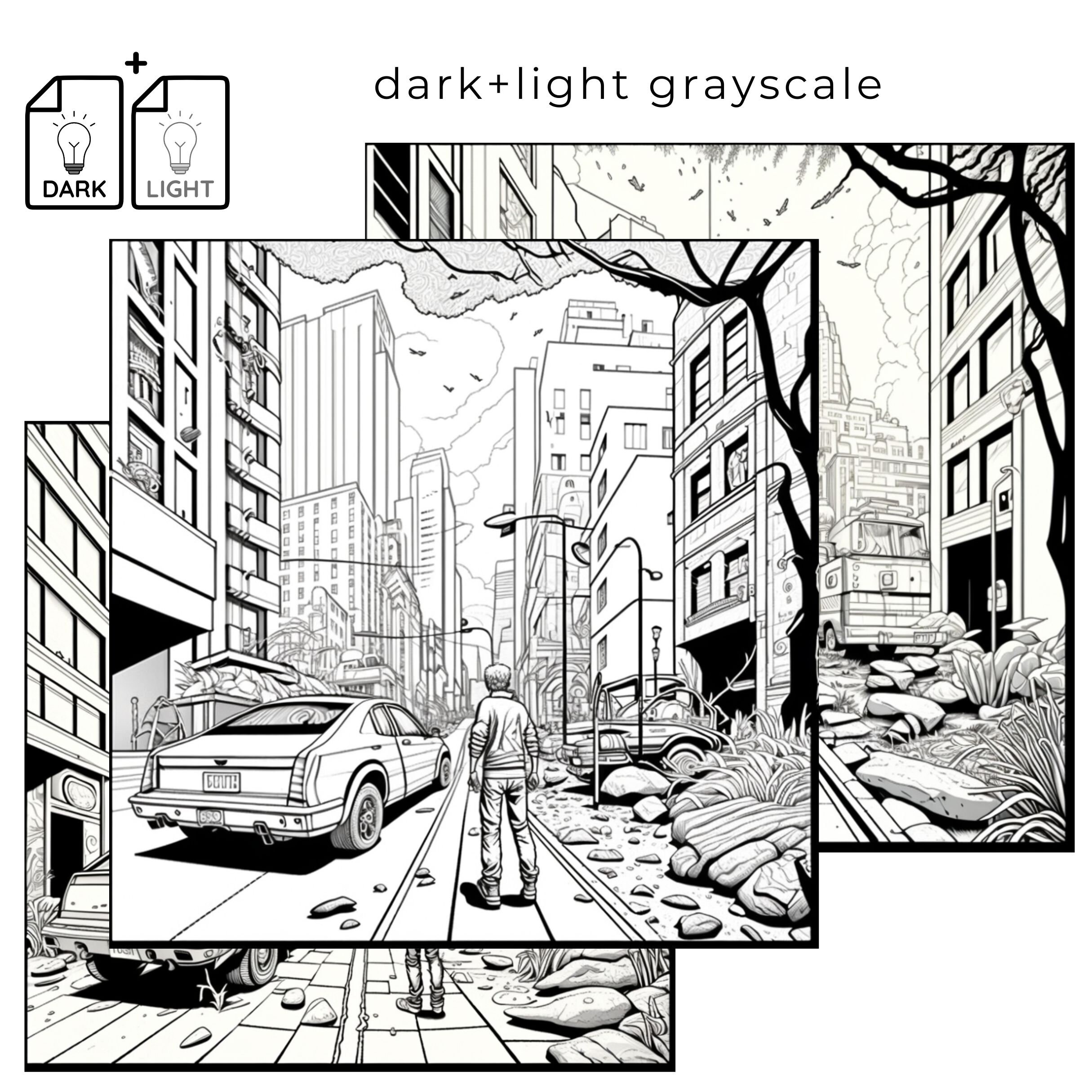 Adult Coloring Pages of a Post Apocalyptic World City Vegetation ...