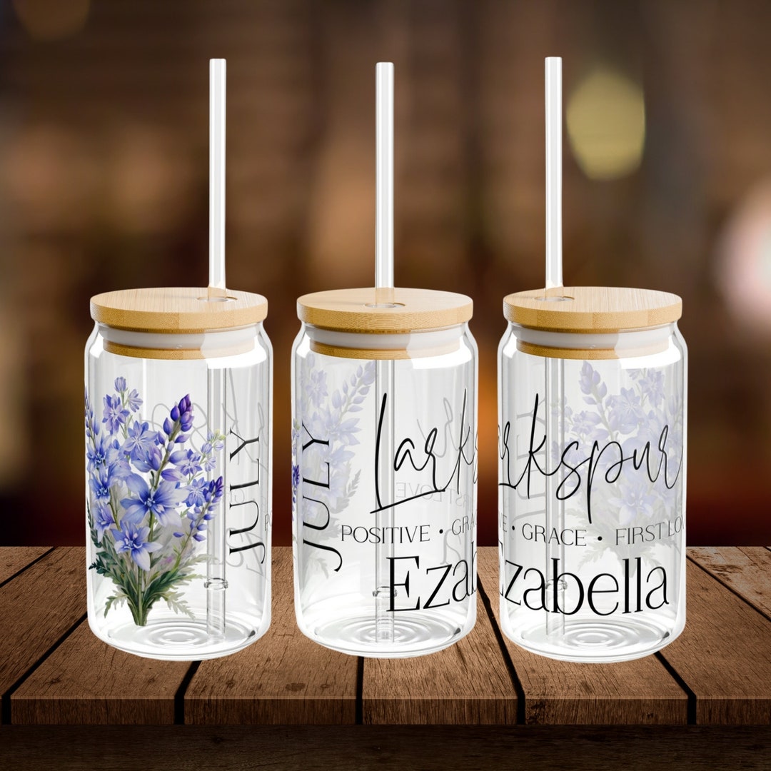 Personalized Birth Month Flower Sipper Glass, Tumbler With Name Month ...