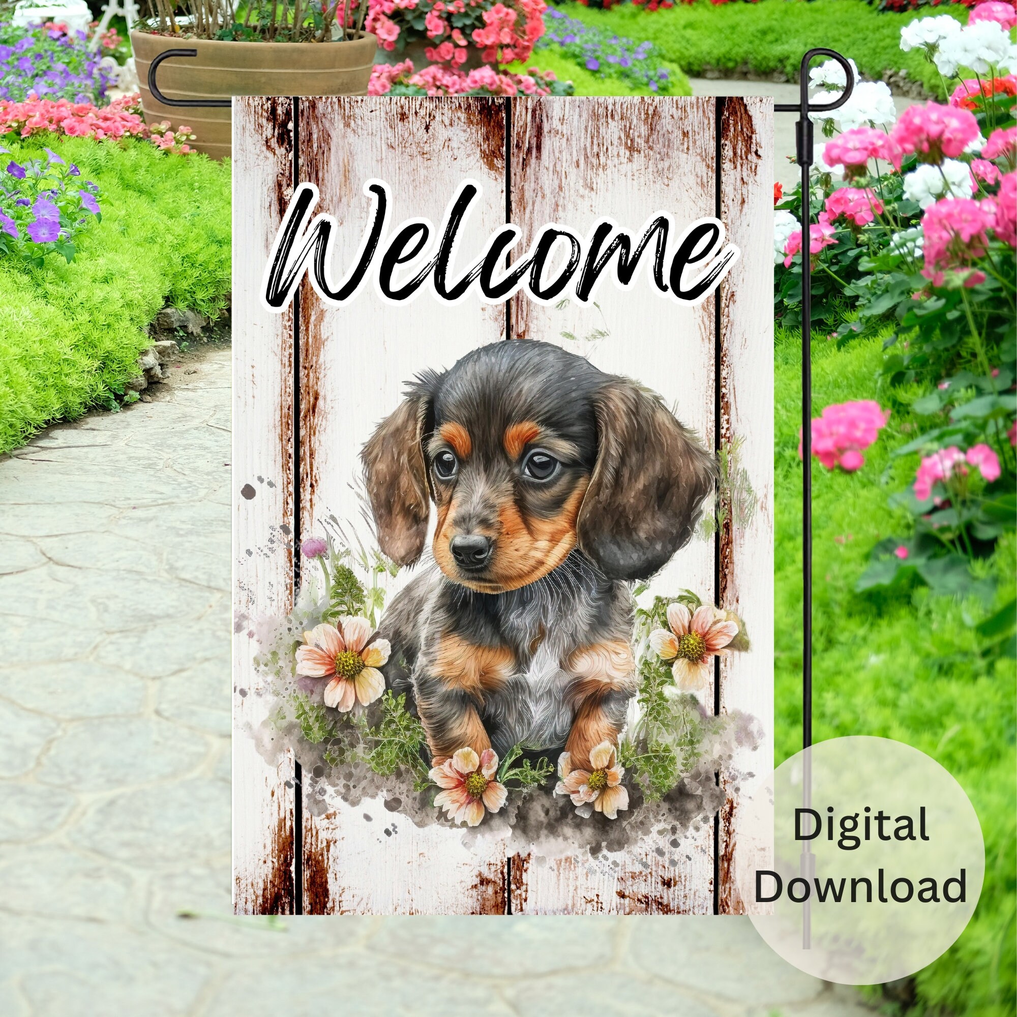 Dachshund Welcome Garden Flag Sublimation Design-digital - Etsy