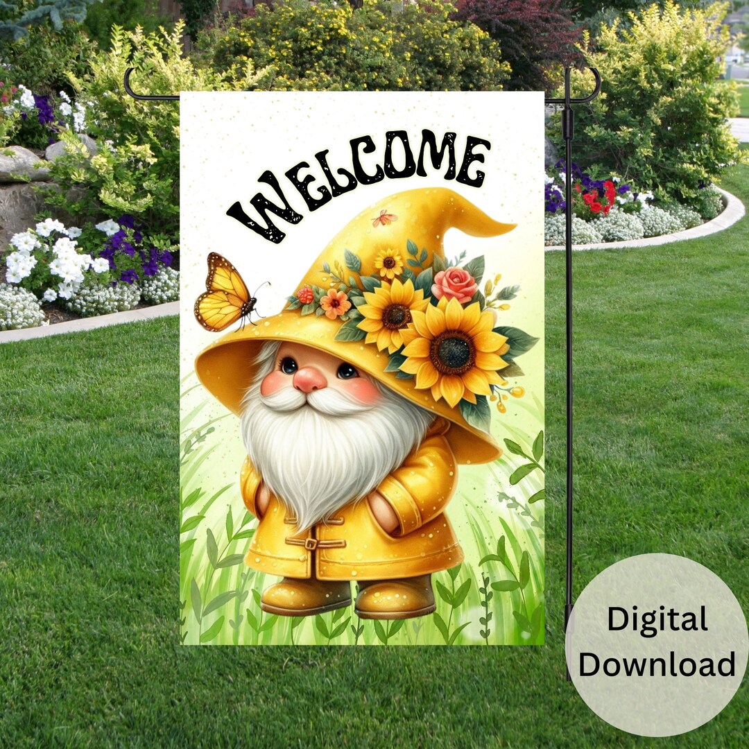 Cute Gnome Welcome Garden Flag Sublimation Design-digital Download ...