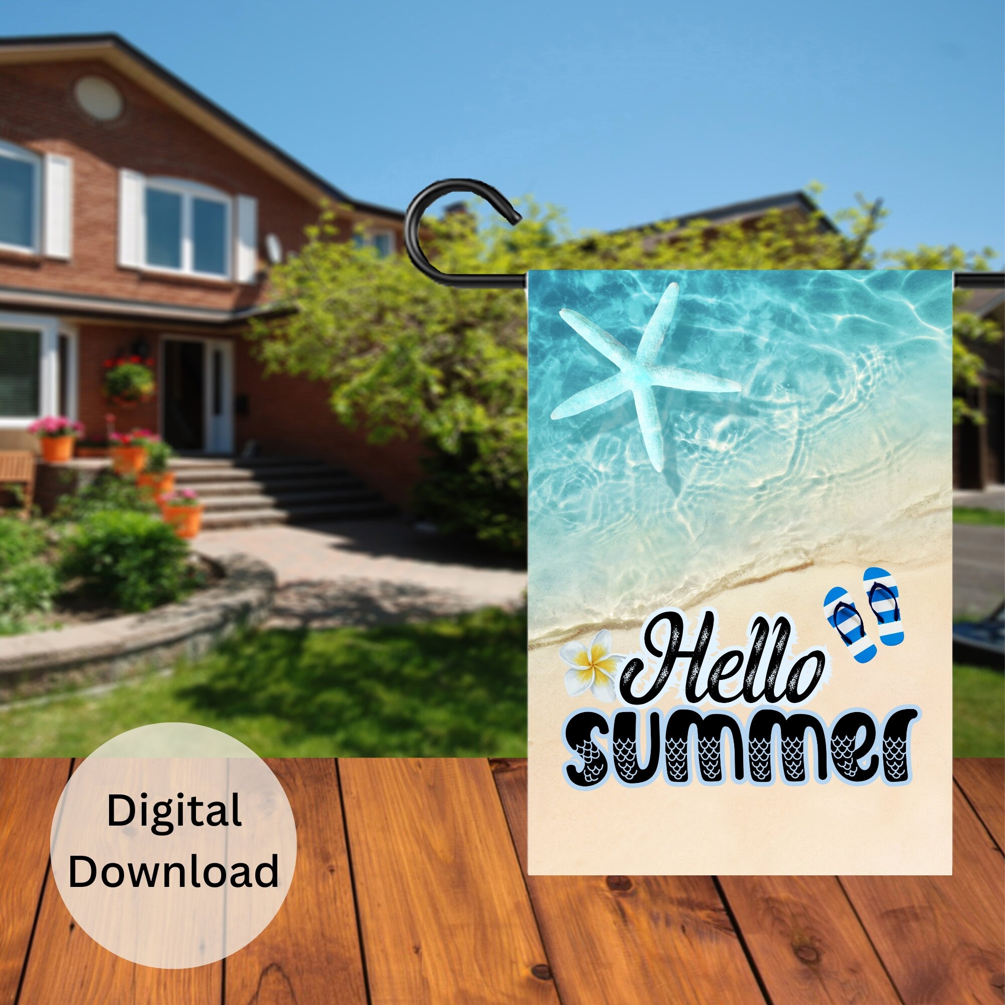 Hello Summer Garden Flag Sublimation Design-digital Download, Garden Decor, Garden Art, Yard ...