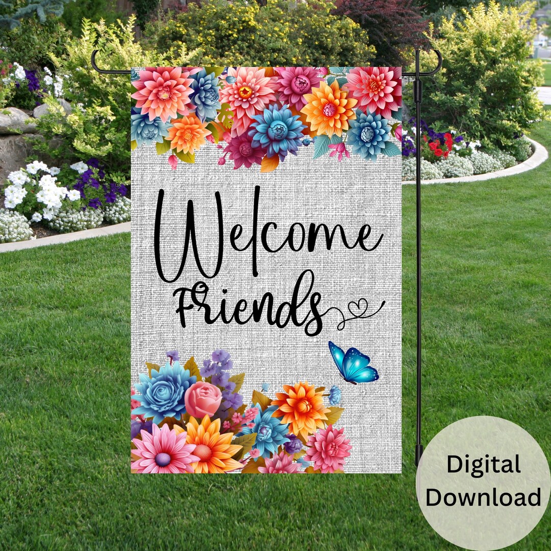 Welcome Friends 3D Flower Sublimation Garden Flag Design - Digital ...